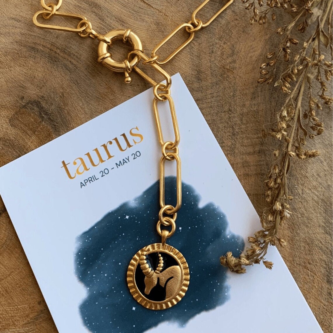 Taurus medallion necklace Zodiac sign jewelry 22k gold | Etsy