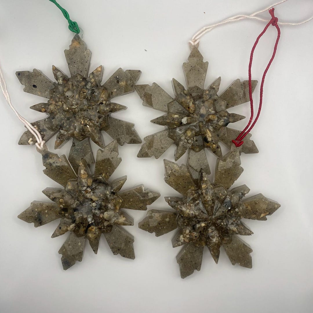 Set of 4 Handmade Beach Sand and Pebbles Resin Snowflake Christmas ...