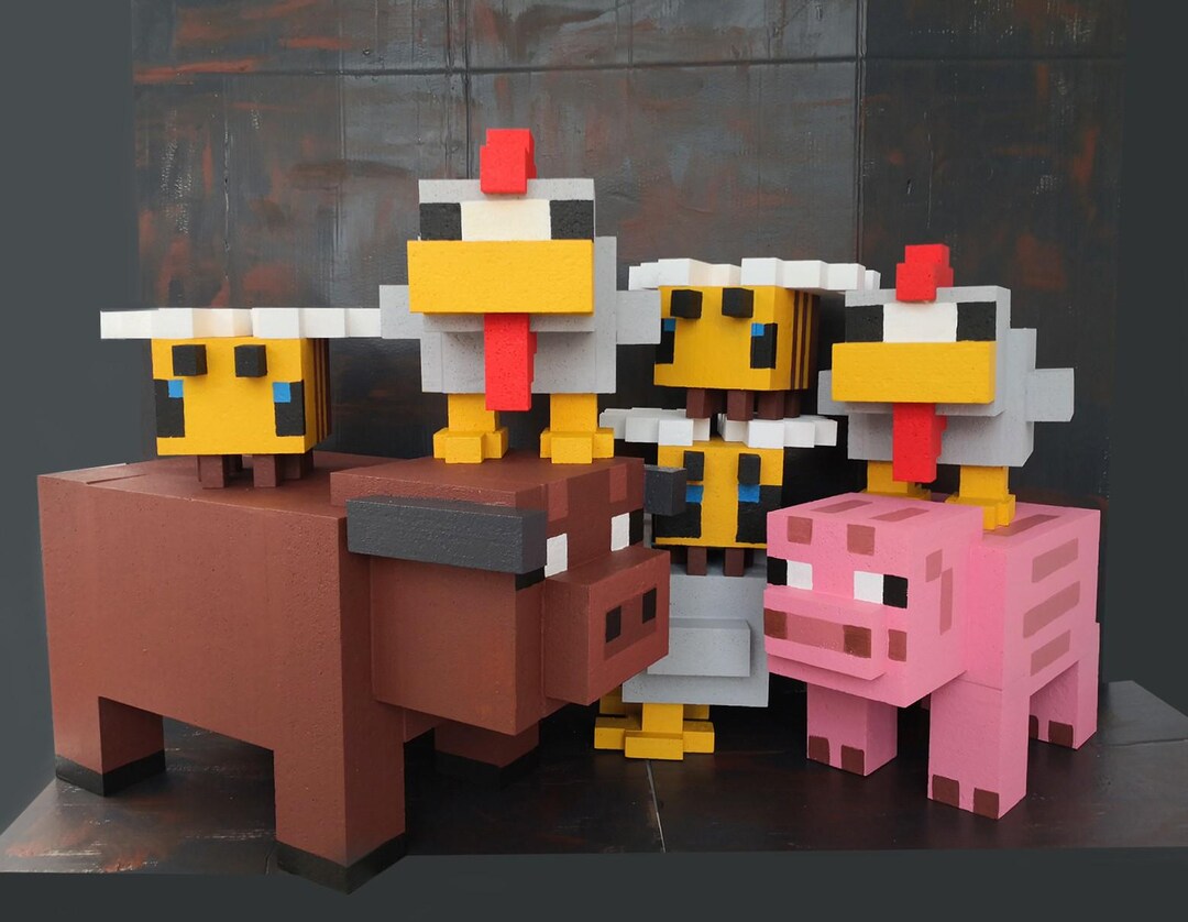 Minecraft Styrofoam Figures: Fox, Rooster, Chicken, Steve Creeper ...