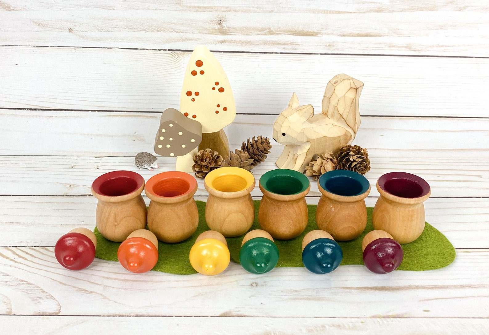 Rainbow wooden acorn cup color match/woodland forest small | Etsy