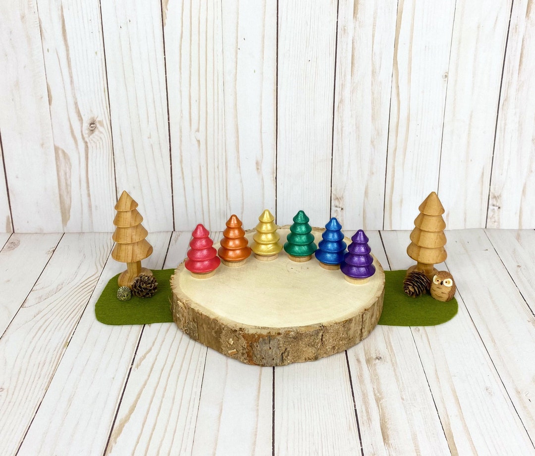 Rainbow Wood Tree Set/forest Small World Play/dollhouse - Etsy