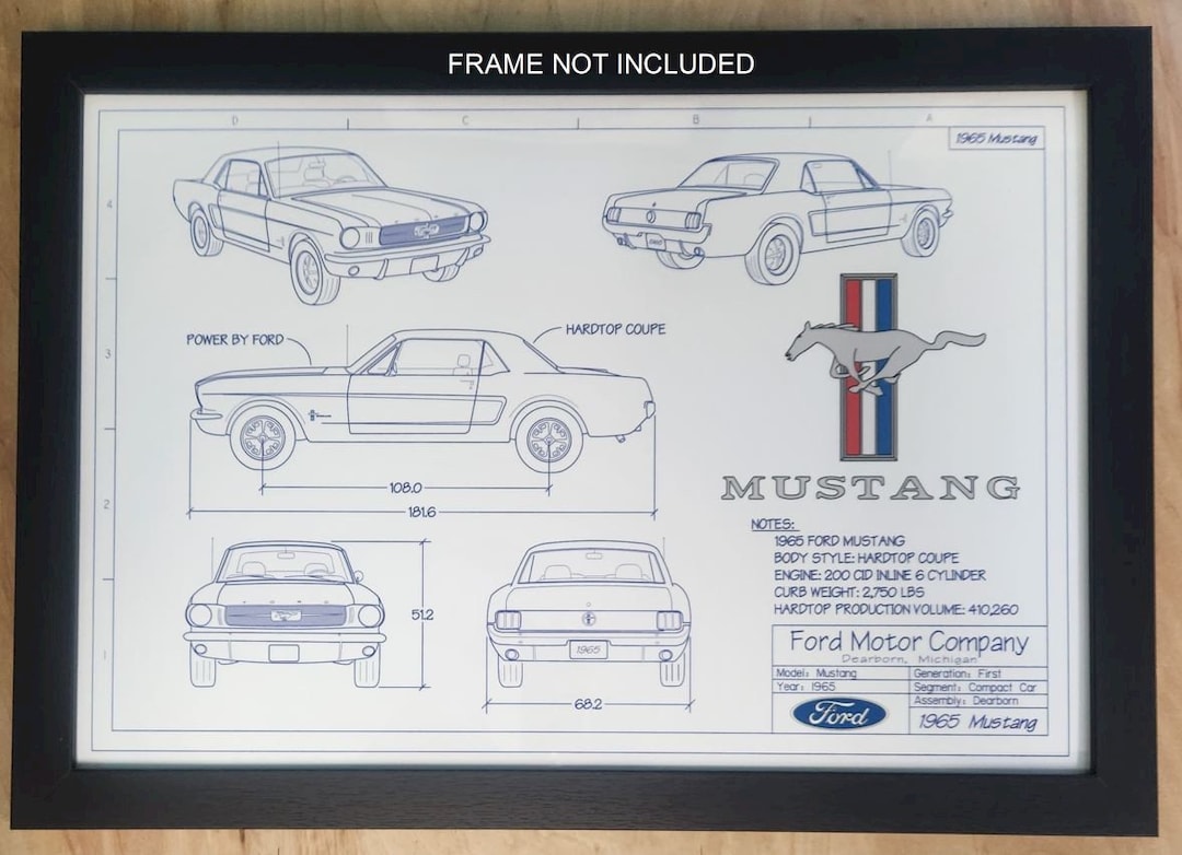 1965 Mustang Coupe "blueprint Drawing" Unframed Color Poster Print - Etsy