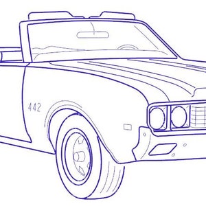 1969 Olds 442 Convertible "blueprint Drawing" Unframed Color Poster ...