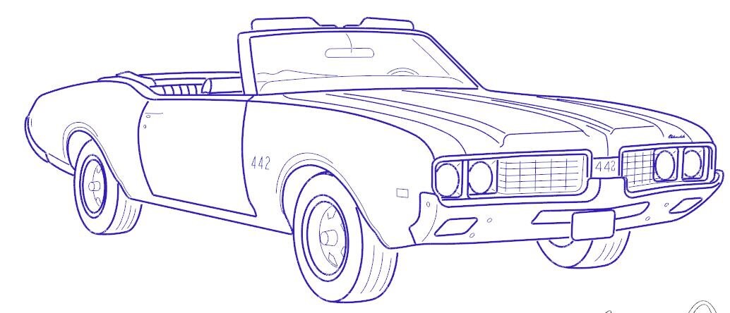 1969 Olds 442 Convertible "blueprint Drawing" Unframed Color Poster ...