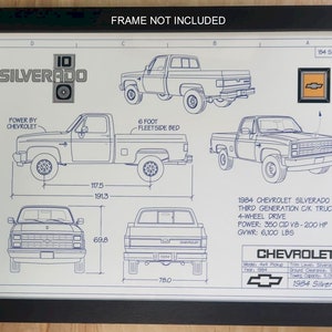 1984 Silverado "blueprint Drawing" Unframed Color Poster Print - Etsy