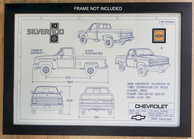 1984 Silverado "blueprint Drawing" Unframed Color Poster Print - Etsy