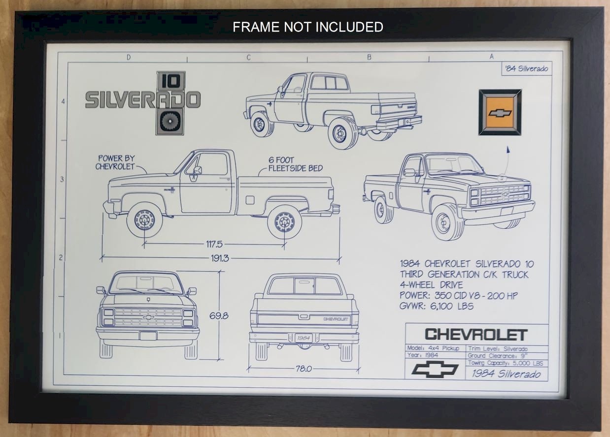 1984 Silverado "blueprint Drawing" Unframed Color Poster Print - Etsy