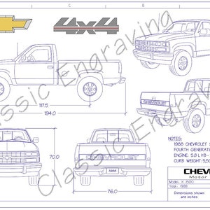 1988 Silverado "blueprint Drawing" Unframed Color Poster Print - Etsy