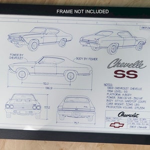 1969 Chevelle SS "blueprint Drawing" Unframed Color Poster Print - Etsy