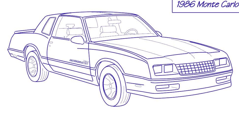 1986 Monte Carlo SS blueprint Drawing Framed Color - Etsy
