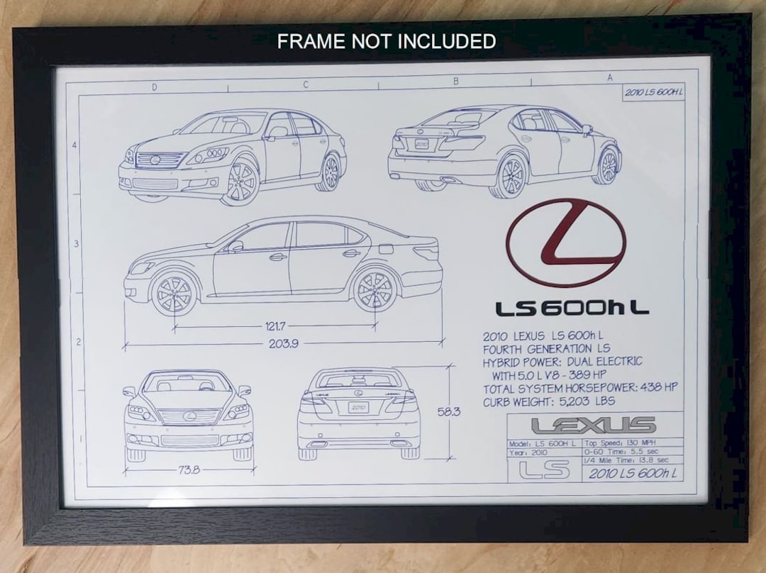 2008 or 2010 Lexus LS 600hl "blueprint Drawing" Unframed Color Poster ...
