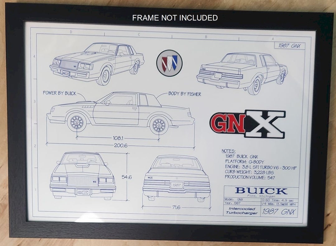 1987 Buick GNX "blueprint Drawing" Unframed Color Poster Print - Etsy