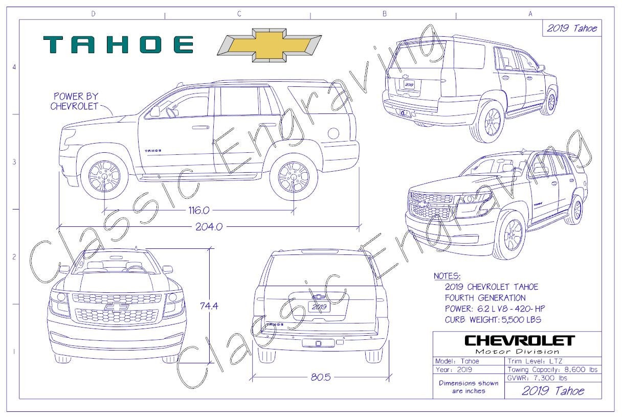 2019 Tahoe "blueprint Drawing" Unframed Color Poster Print - Etsy