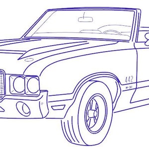 1971 Olds 442 Convertible "blueprint Drawing" Unframed Color Poster ...