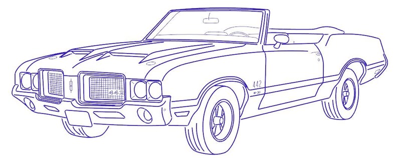 1971 Olds 442 Convertible "blueprint Drawing" Unframed Color Poster ...