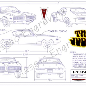 1969 Pontiac GTO Judge "blueprint Drawing" Unframed Color Poster Print ...