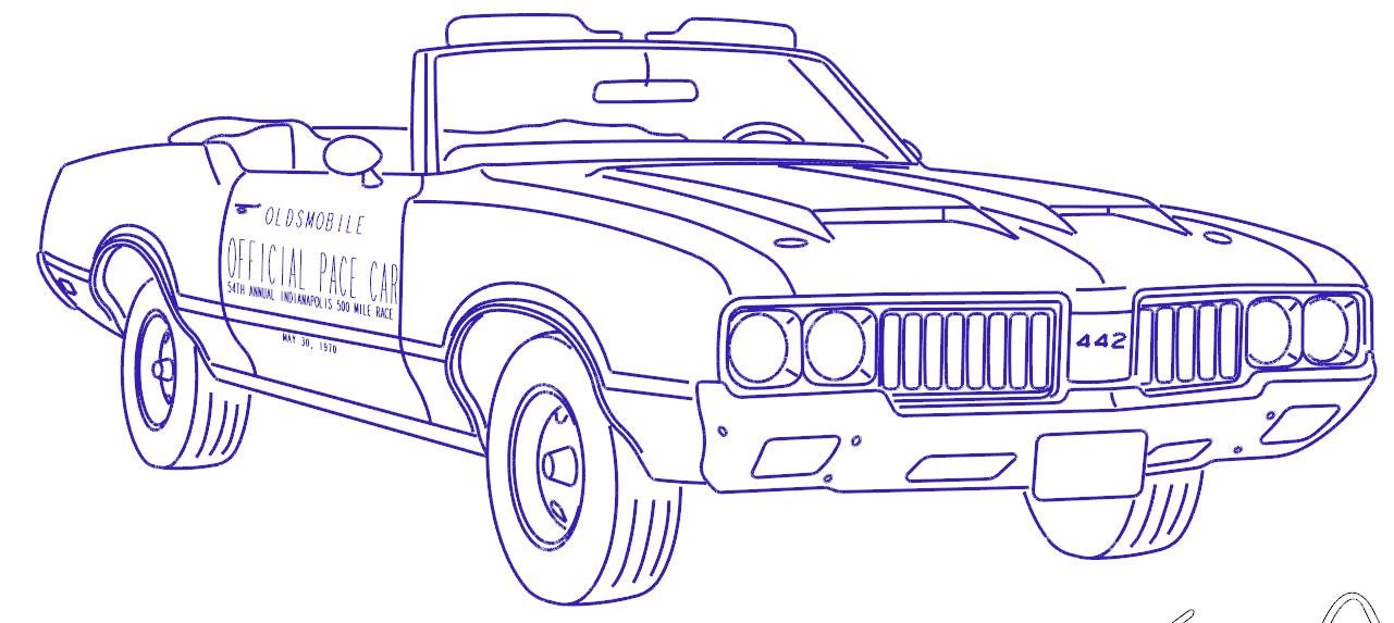 1970 Olds 442 Indy Pace Car "blueprint Drawing" Unframed Color Poster ...