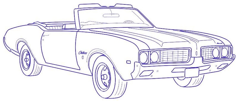 1969 Olds Cutlass Convertible "blueprint Drawing" Unframed Color Poster ...