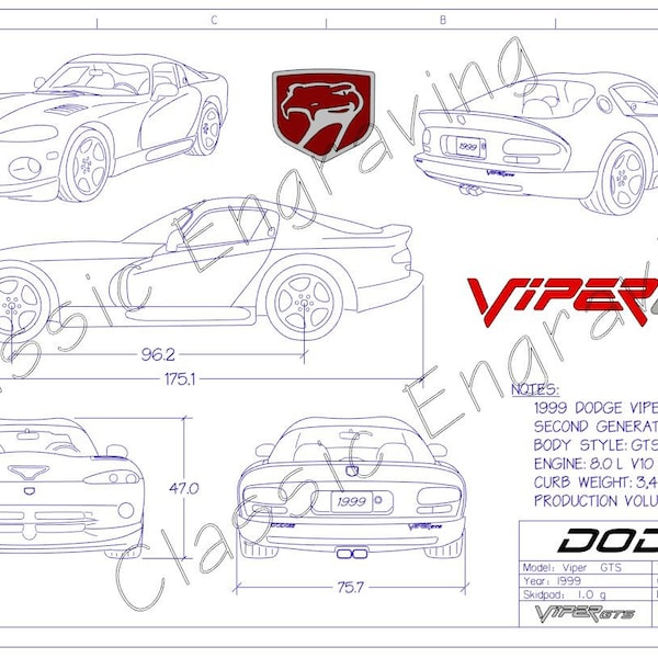 Viper Gts Drawing - Etsy