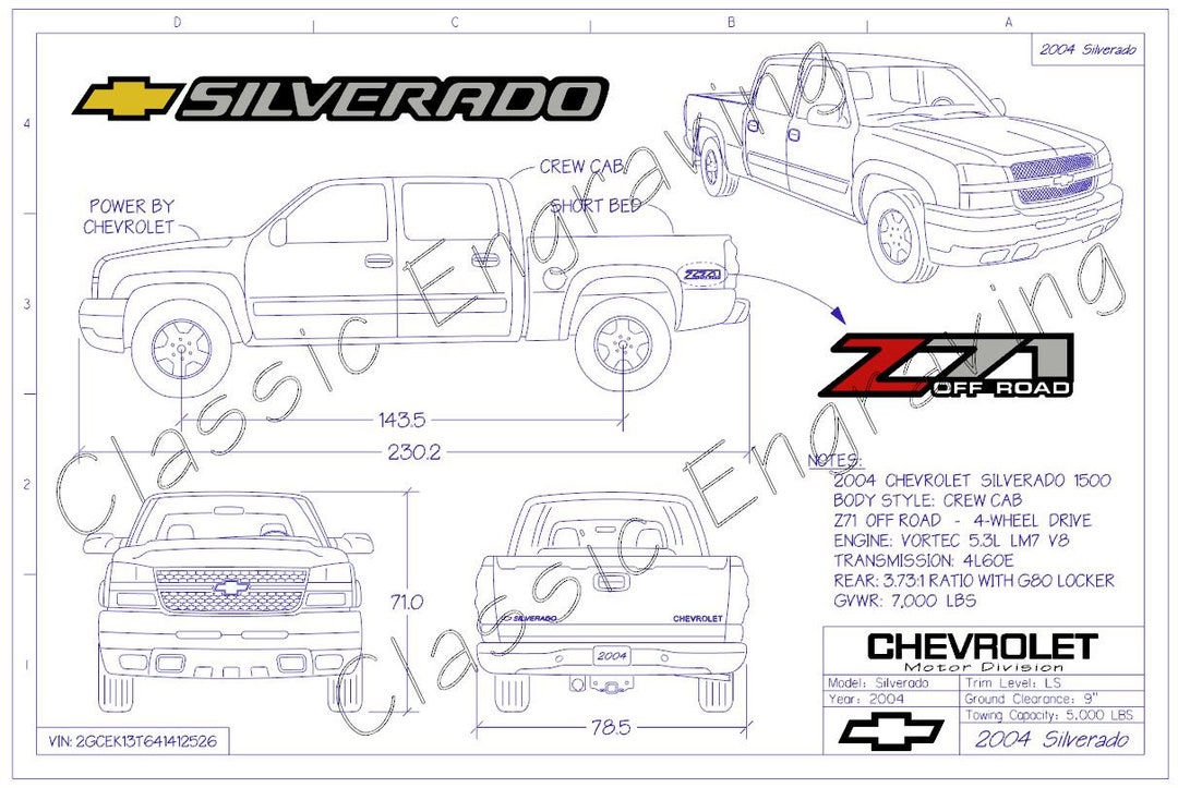 2004 Silverado "blueprint Drawing" Unframed Color Poster Print - Etsy