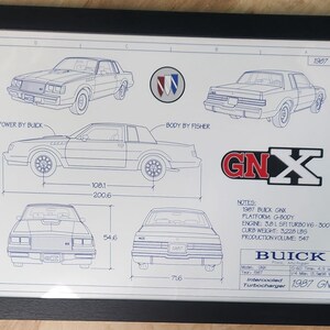 1987 Buick GNX Unframed blueprint Drawing - Etsy