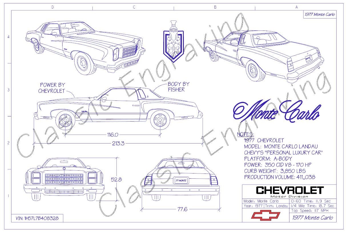 1977 Monte Carlo "blueprint Drawing" Unframed Color Poster Print - Etsy