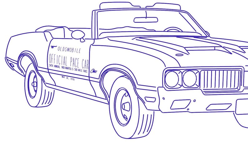 1970 Olds Cutlass Indy Pace Car blueprint Drawing Unframed Color Poster ...