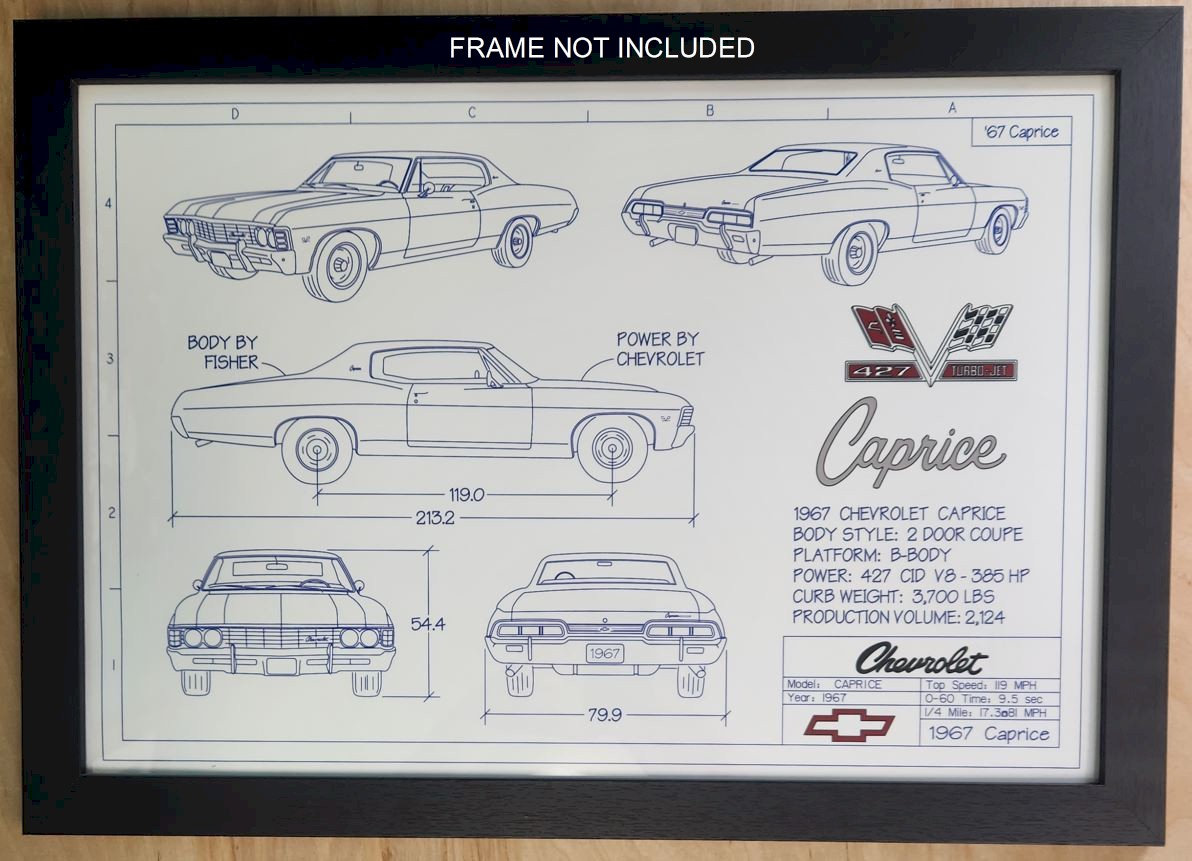 1967 Caprice blueprint Drawing Unframed Color Poster Print - Etsy