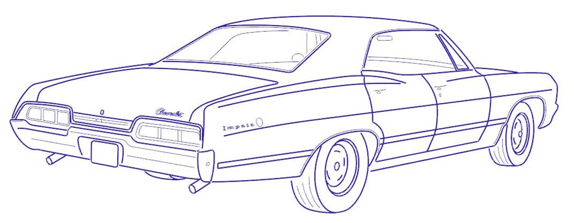 1967 Impala 4-door "blueprint Drawing" Unframed Color Poster Print - Etsy