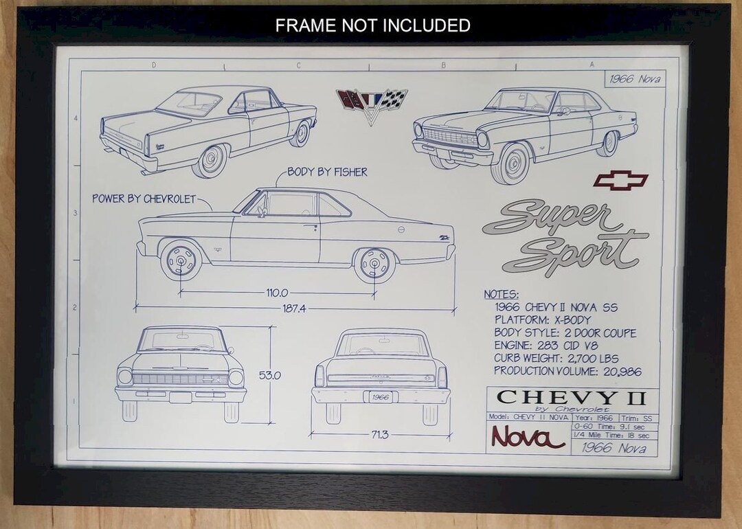 1966 Nova SS "blueprint Drawing" Unframed Color Poster Print - Etsy