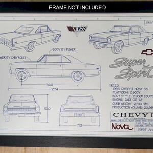1966 Nova SS "blueprint Drawing" Unframed Color Poster Print - Etsy