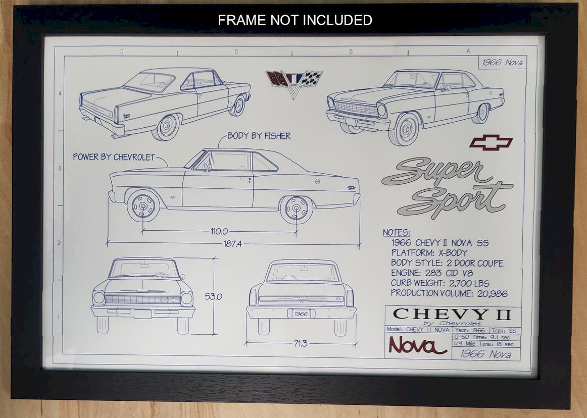 1966 Nova SS "blueprint Drawing" Unframed Color Poster Print - Etsy
