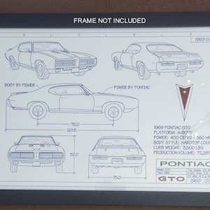 1969 Pontiac GTO "blueprint Drawing" Unframed Color Poster Print - Etsy