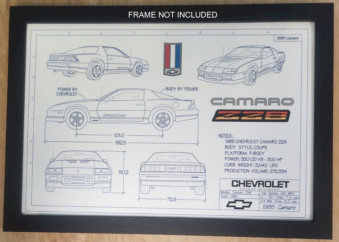 1985 Camaro Z28 "blueprint Drawing" Unframed Color Poster Print - Etsy