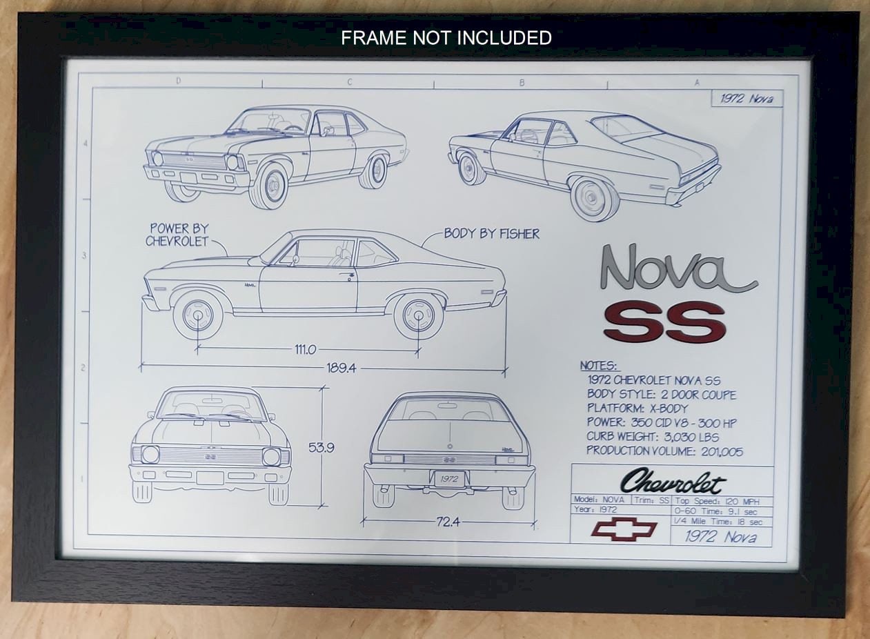 1972 Nova SS "blueprint Drawing" Unframed Color Poster Print - Etsy