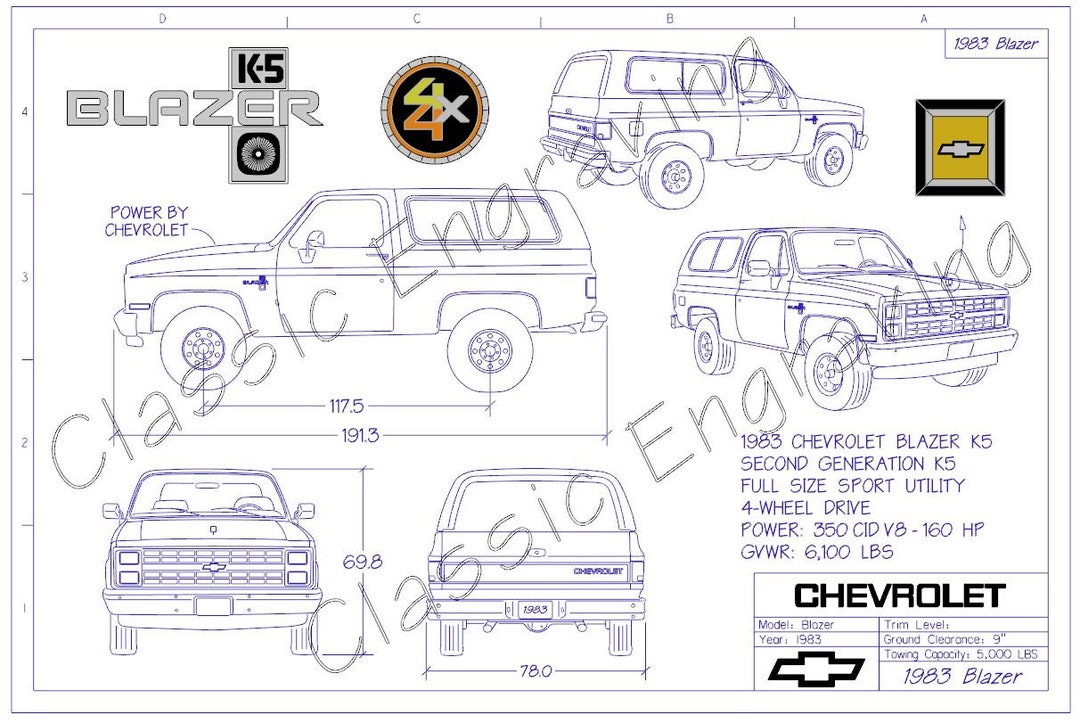 1983 Blazer "blueprint Drawing" Unframed Color Poster Print - Etsy