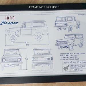 1974 or 1975 Ford Bronco blueprint Drawing Unframed Color Poster Print ...