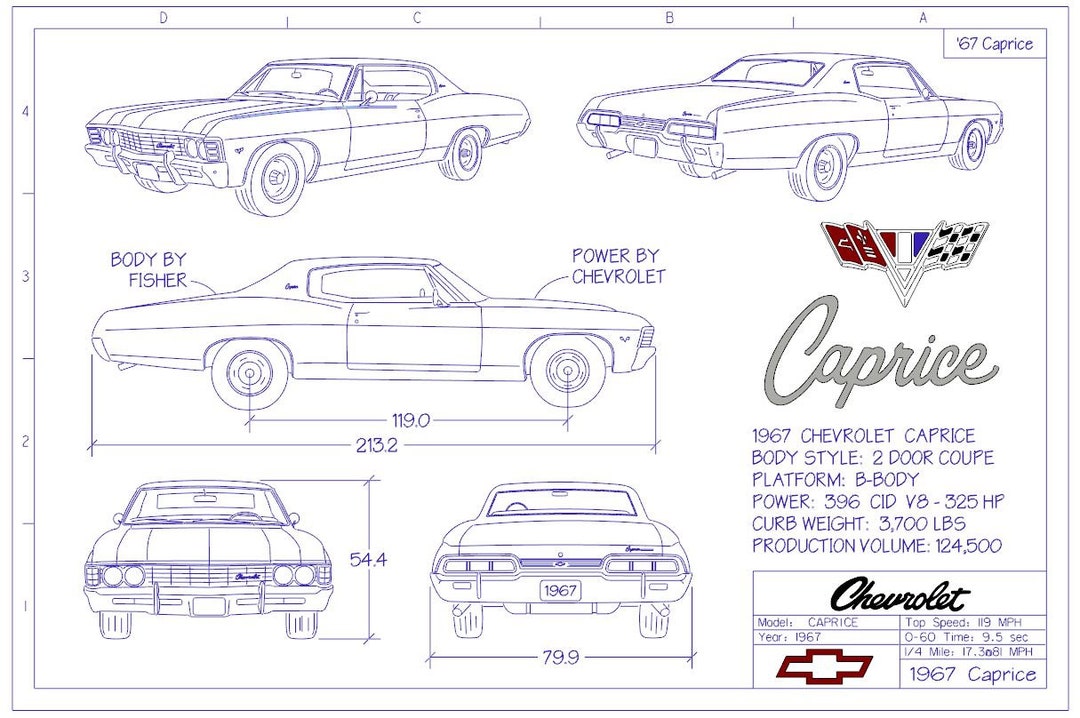 1967 Chevrolet Caprice blueprint Color Poster - Etsy