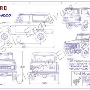 1968 Ford Bronco "blueprint Drawing" Unframed Color Poster Print - Etsy