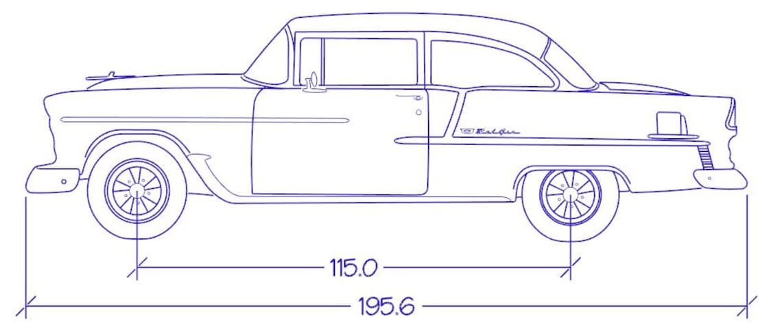 1955 Chevy Bel Air Coupe "blueprint Drawing" Unframed Color Poster ...