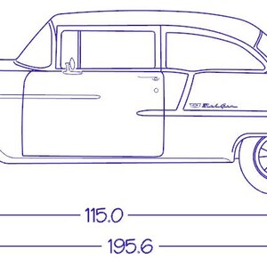 1955 Chevy Bel Air Coupe "blueprint Drawing" Unframed Color Poster ...