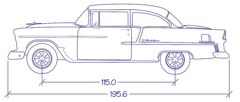 1955 Chevy Bel Air Coupe "blueprint Drawing" Unframed Color Poster ...