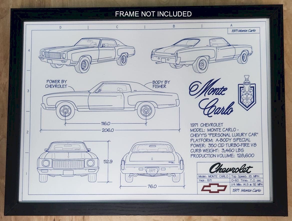 1971 Monte Carlo "blueprint Drawing" Unframed Color Poster Print - Etsy