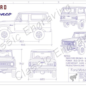 1969 Ford Bronco "blueprint Drawing" Unframed Color Poster Print - Etsy