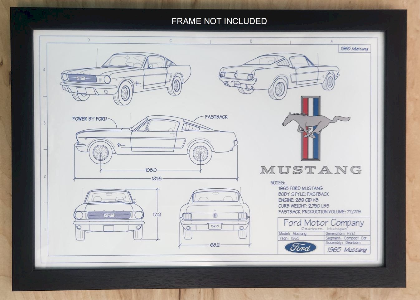 1965 Mustang Fastback blueprint Drawing Unframed Color Poster Print - Etsy