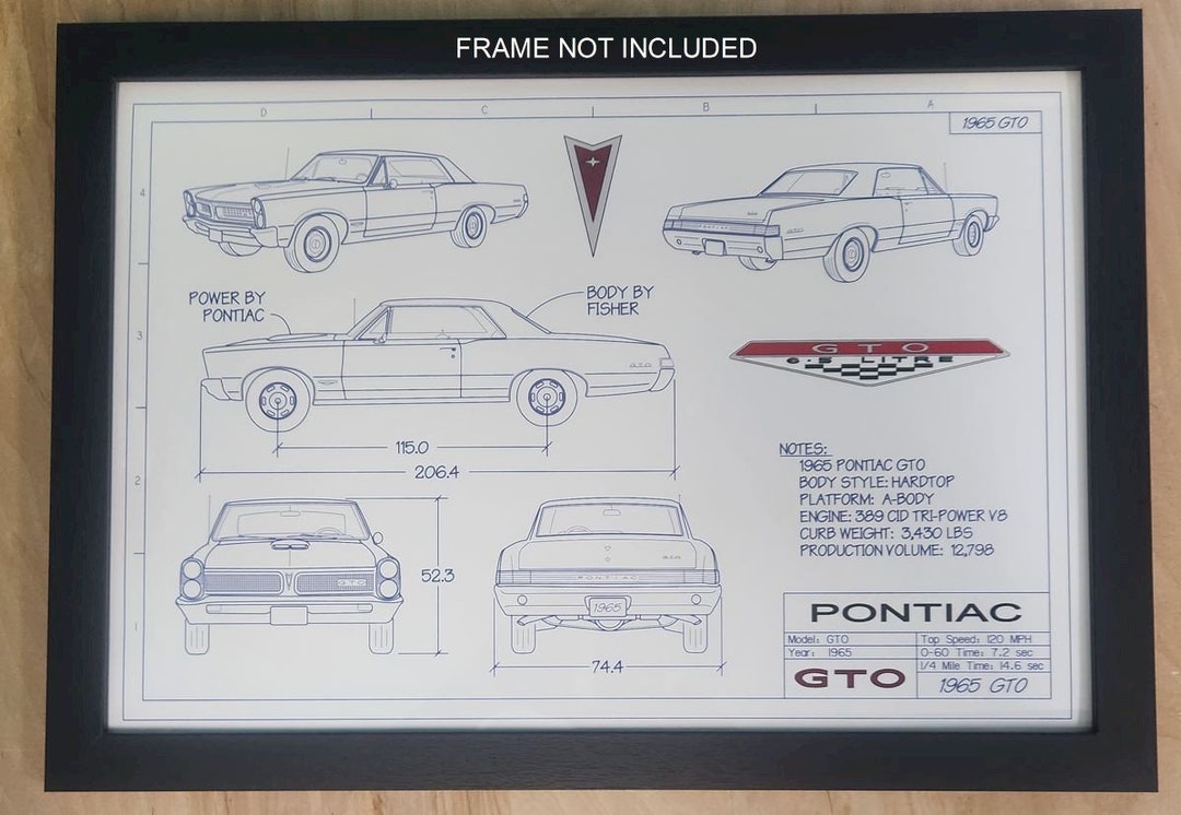1965 Pontiac GTO "blueprint Drawing" Unframed Color Poster Print - Etsy
