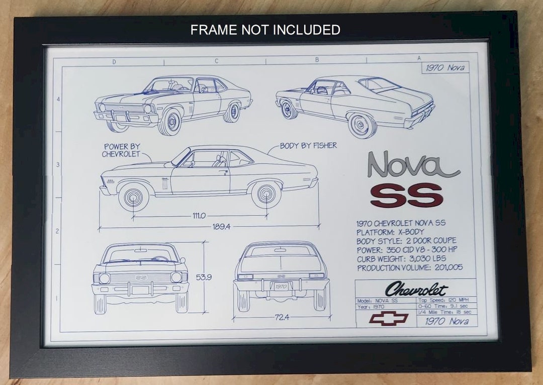 1970 Nova SS "blueprint Drawing" Unframed Color Poster Print - Etsy