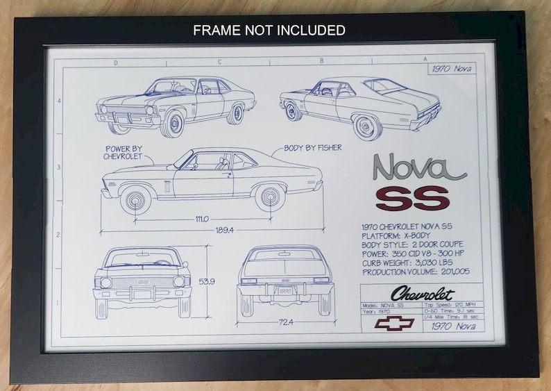 1970 Nova SS "blueprint Drawing" Unframed Color Poster Print - Etsy