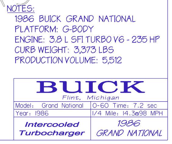 1986 Buick Grand National "blueprint Drawing" Unframed Color Poster ...
