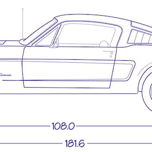 1966 Mustang Fastback "blueprint Drawing" Unframed Color Poster Print ...